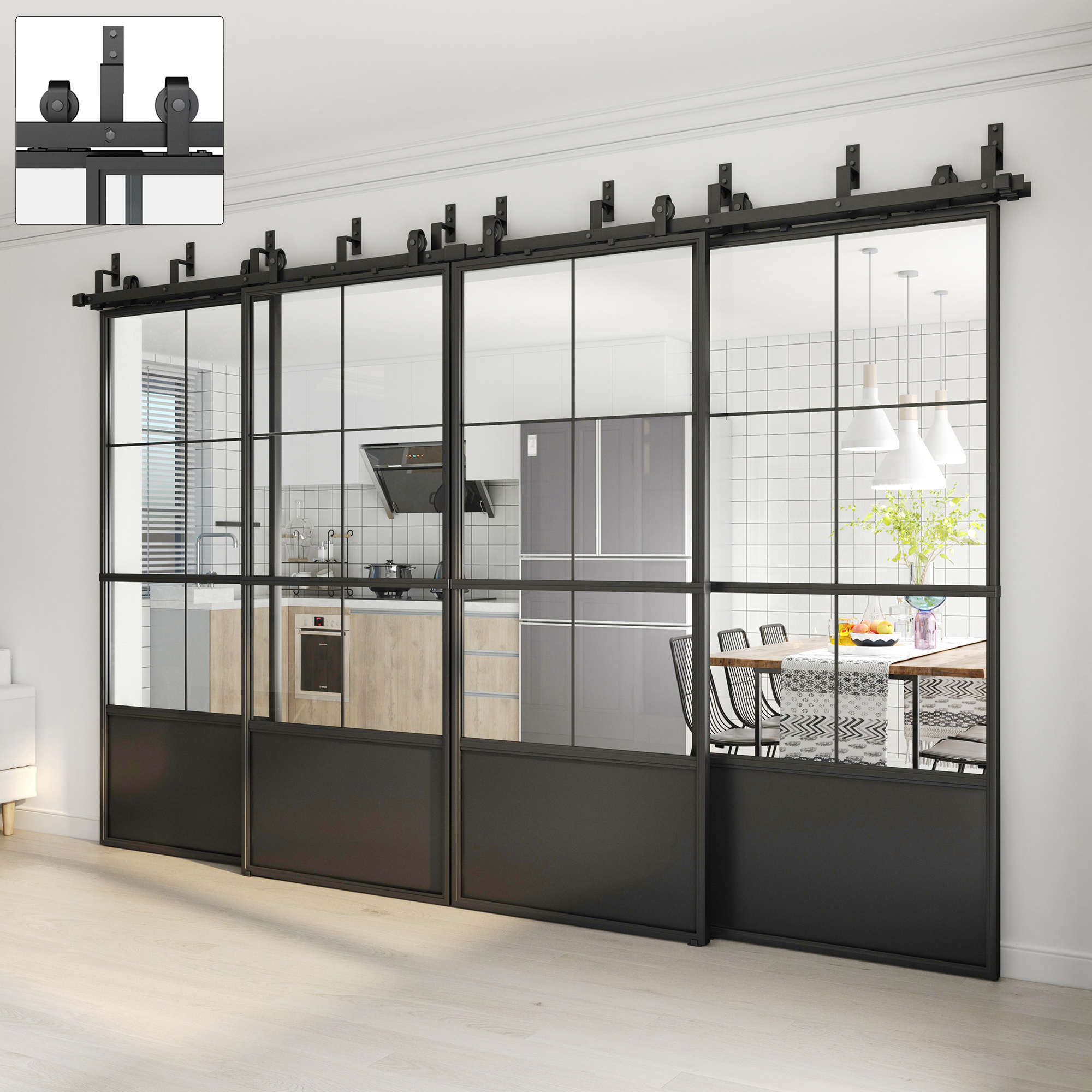 Double Bypass Glass Barn Door 144 x 84 in with 10FT Double Hardware Kit ...