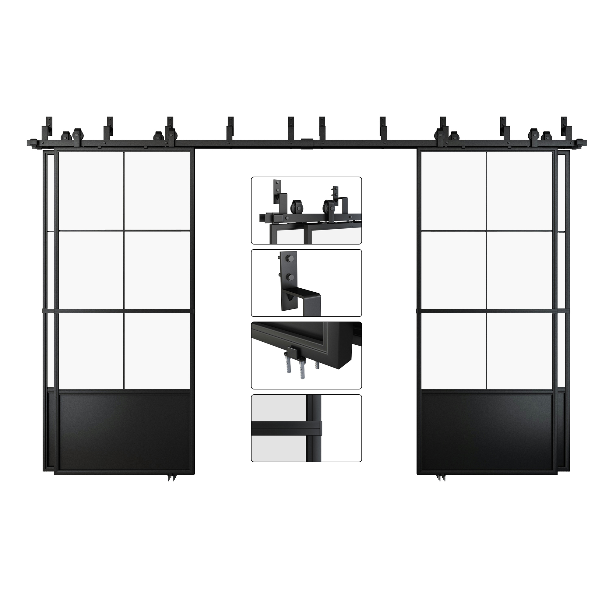 Double Bypass Glass Barn Door 144 x 84 in with 10FT Double Hardware Kit ...