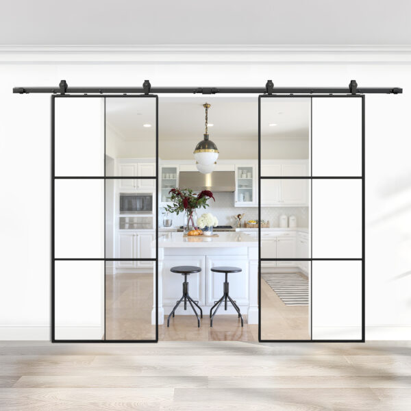 Clear Tempered Glass Aluminum Double Barn Door with Hardware Kit – JuBest